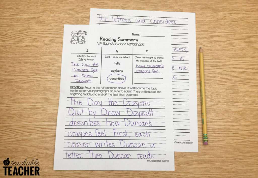 Sentence Structure Worksheets for Building Writing Skills with I.V.F.