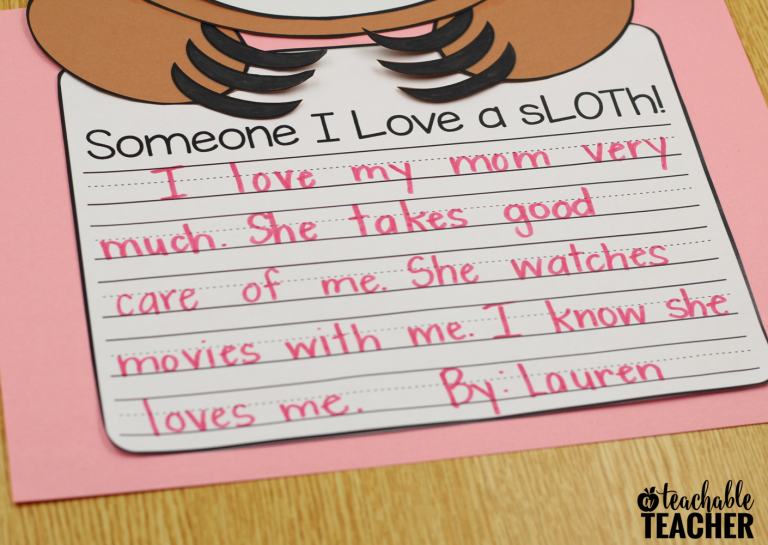 Sloth Valentine's Day Craft and Writing Activity - A Teachable Teacher