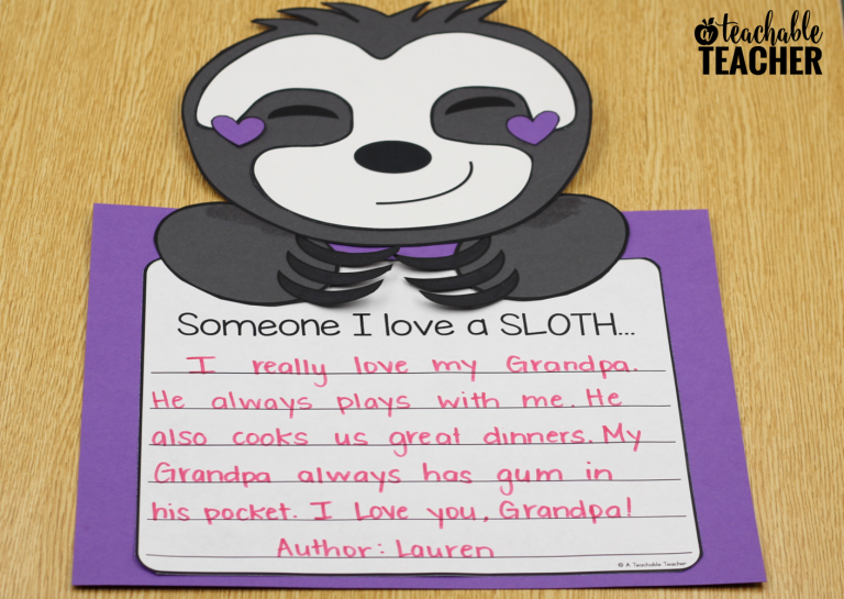 Sloth Valentine's Day Craft and Writing Activity - A Teachable Teacher