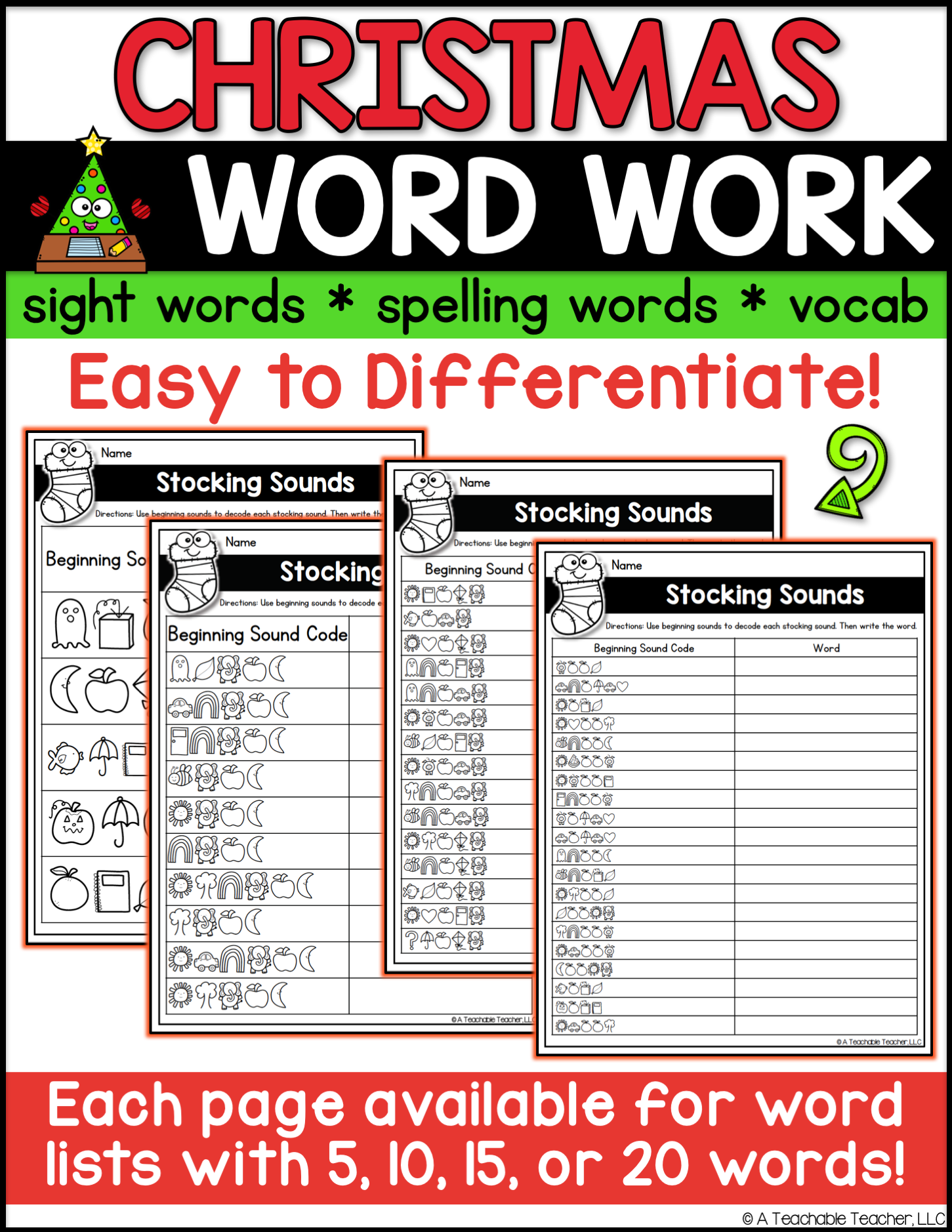 Editable Christmas Word Work - A Teachable Teacher