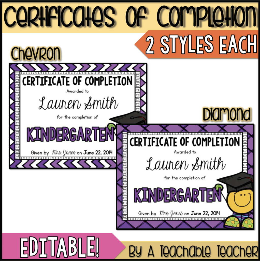 Editable Certificates of Completion - A Teachable Teacher