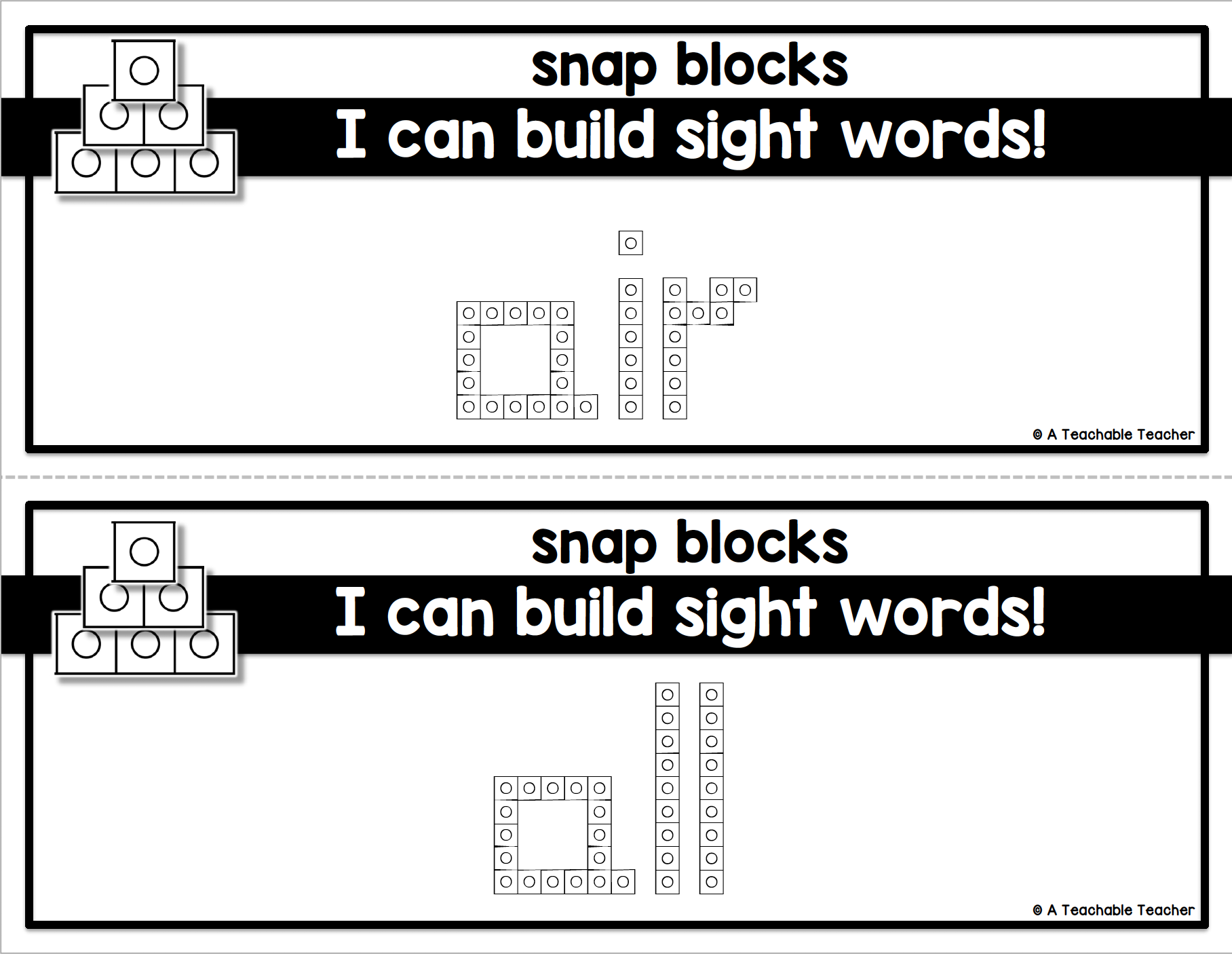 Sight Word Snap Block Task Cards - 300 Sight Words - A Teachable Teacher