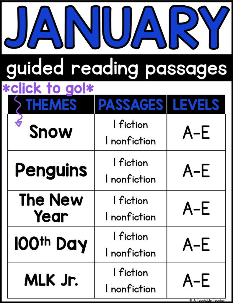 January Guided Reading Passages - Levels A-E - A Teachable Teacher