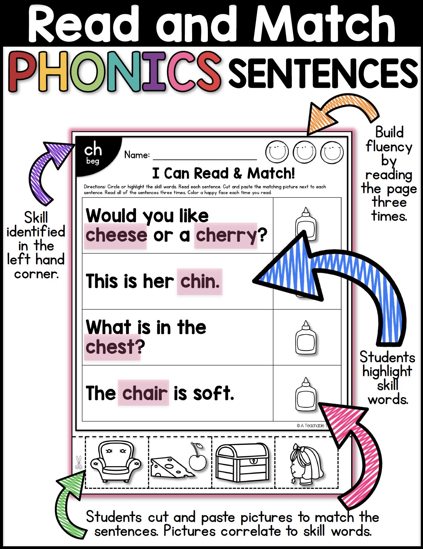 Read and Match Phonics Sentences - Digraphs - A Teachable Teacher