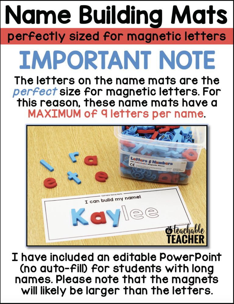 Name Building Mats - Perfectly Sized for Magnetic Letters - A Teachable ...