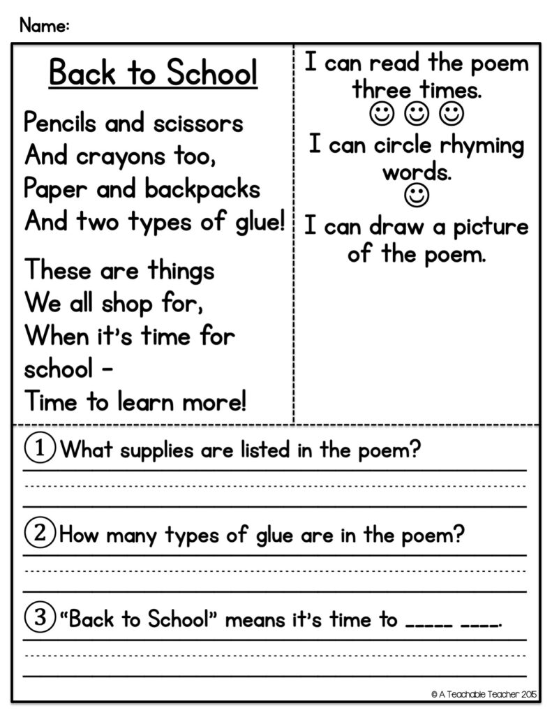Read Rhyme Remember - Fall Reading Comprehension Poems - A Teachable ...