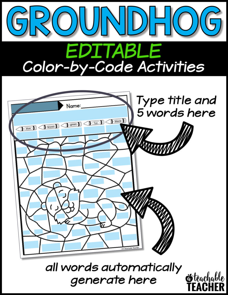 Editable Groundhog Day Color-by-Code Activities - A Teachable Teacher