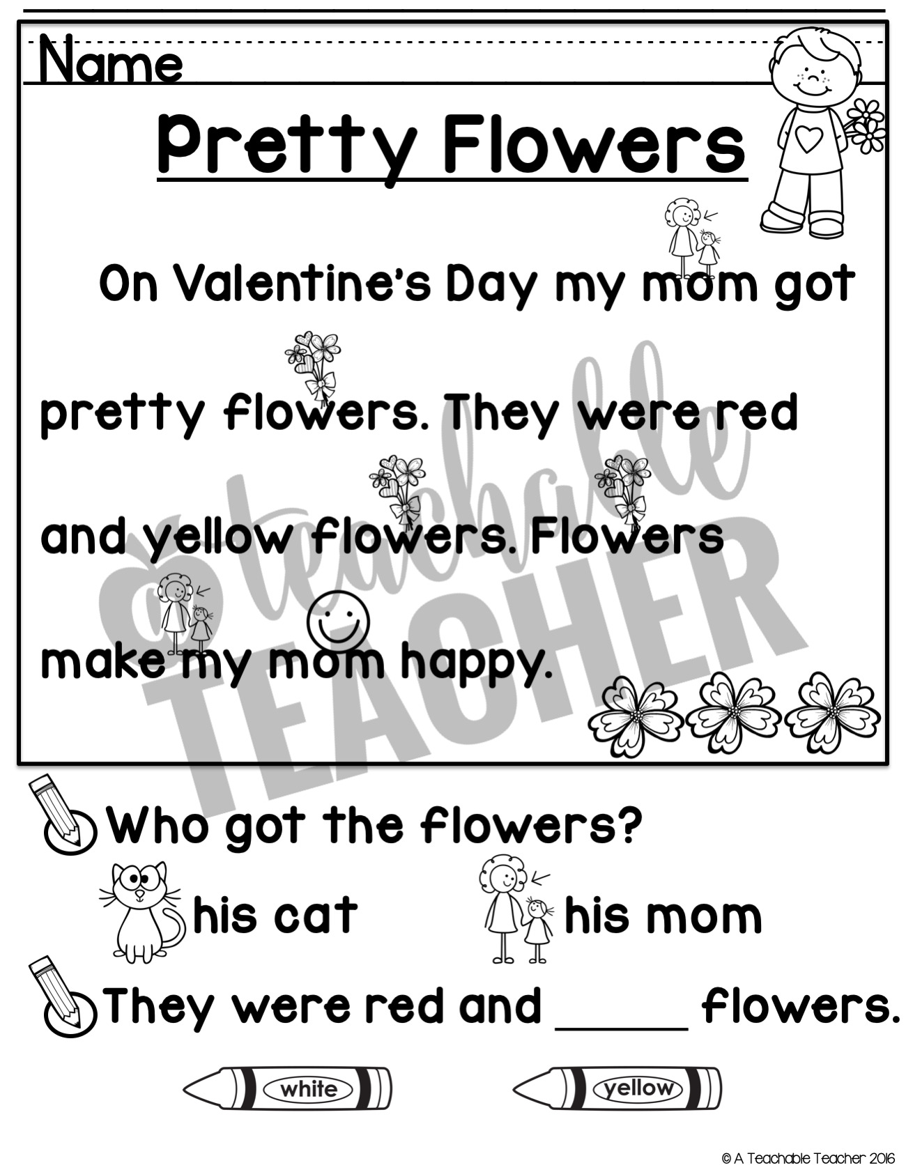 Valentine Reading Comprehension - Pre-Primer and Primer - Kindergarten ...