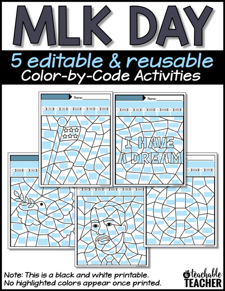 Editable MLK Day Color-by-Code Activities - A Teachable Teacher