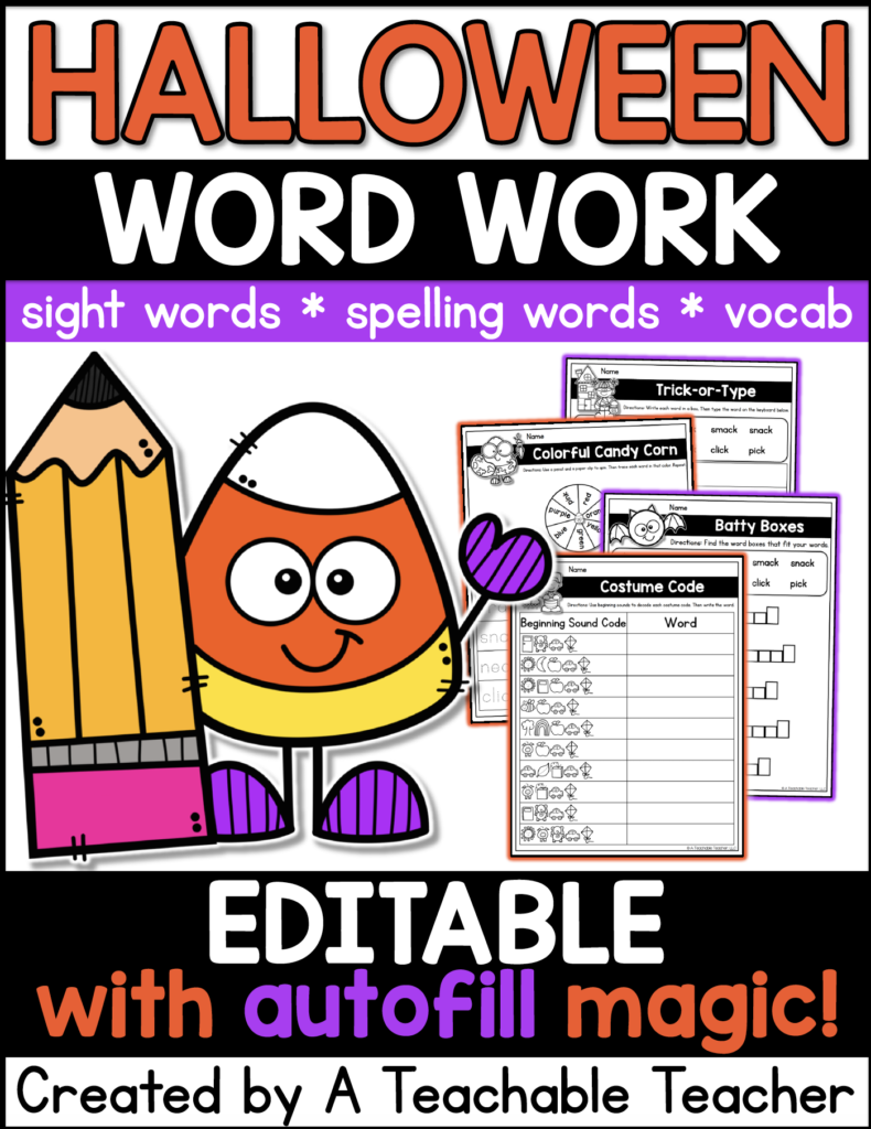 Editable Halloween Word Work - A Teachable Teacher
