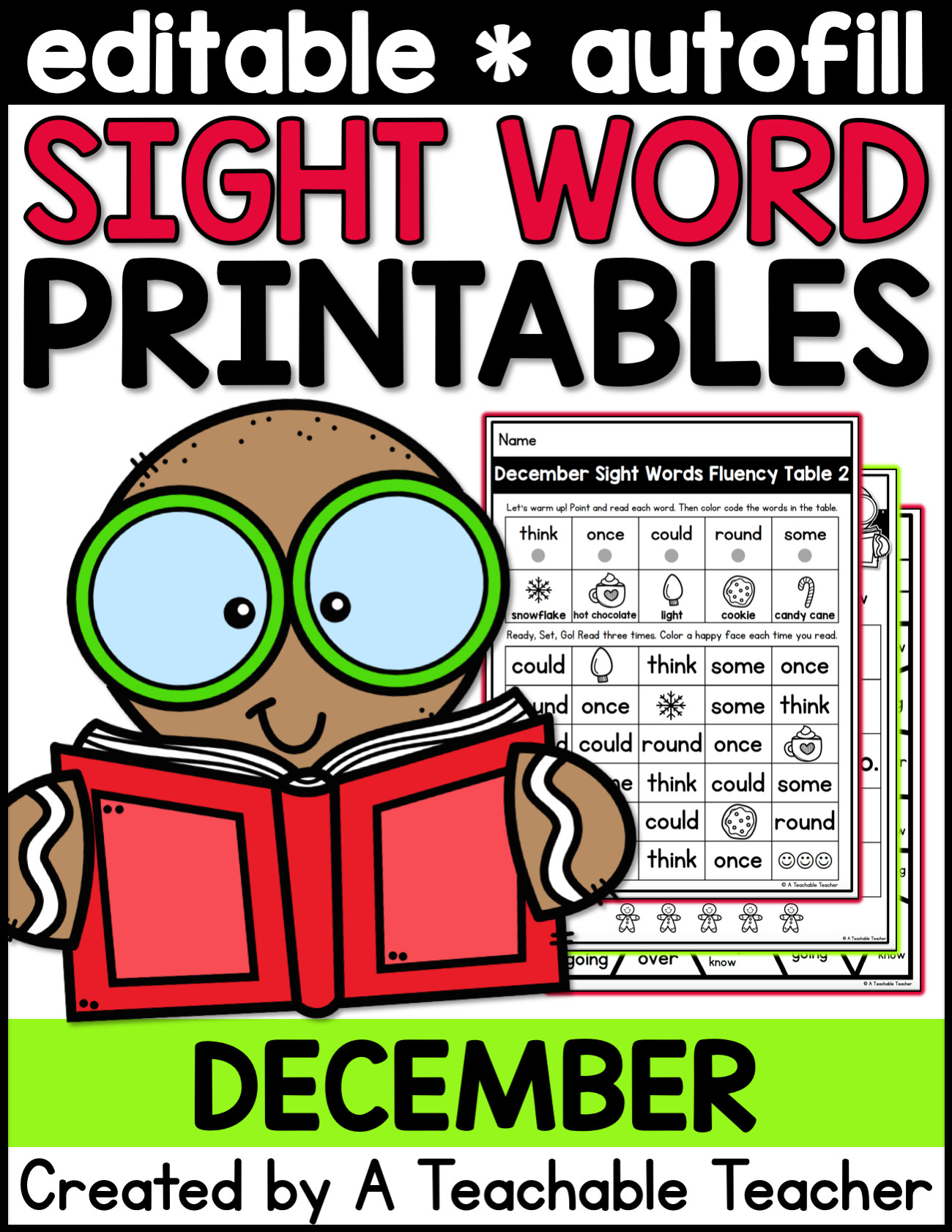 Editable Sight Word Printables - December - A Teachable Teacher