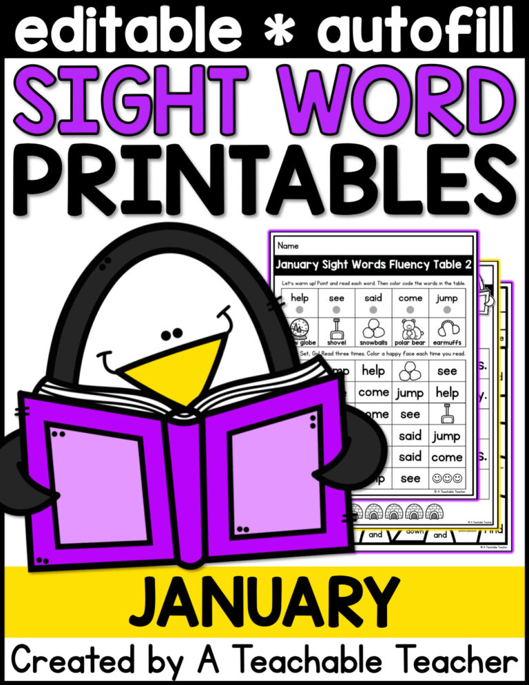 Editable Sight Word Printables - January - A Teachable Teacher