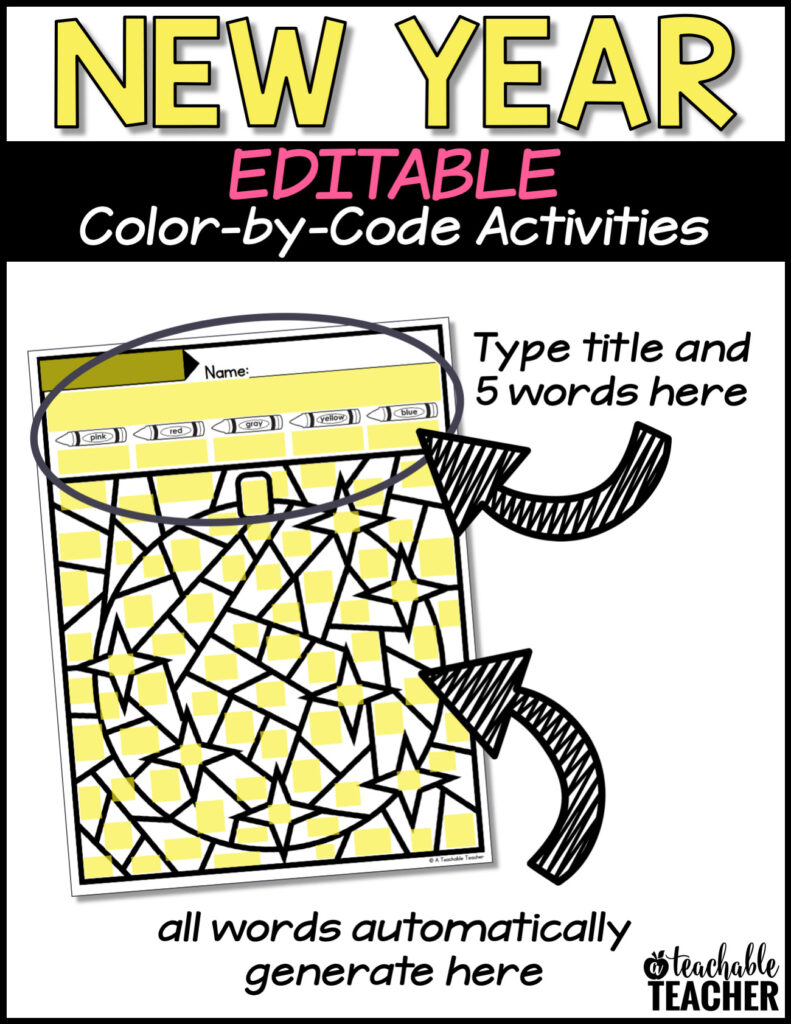 Editable New Year Color-by-Code Activities - A Teachable Teacher