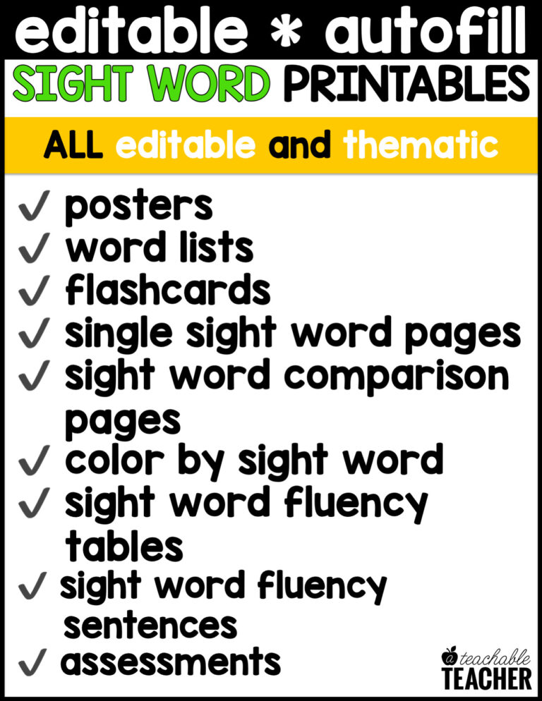 Editable Sight Word Printables- March - A Teachable Teacher