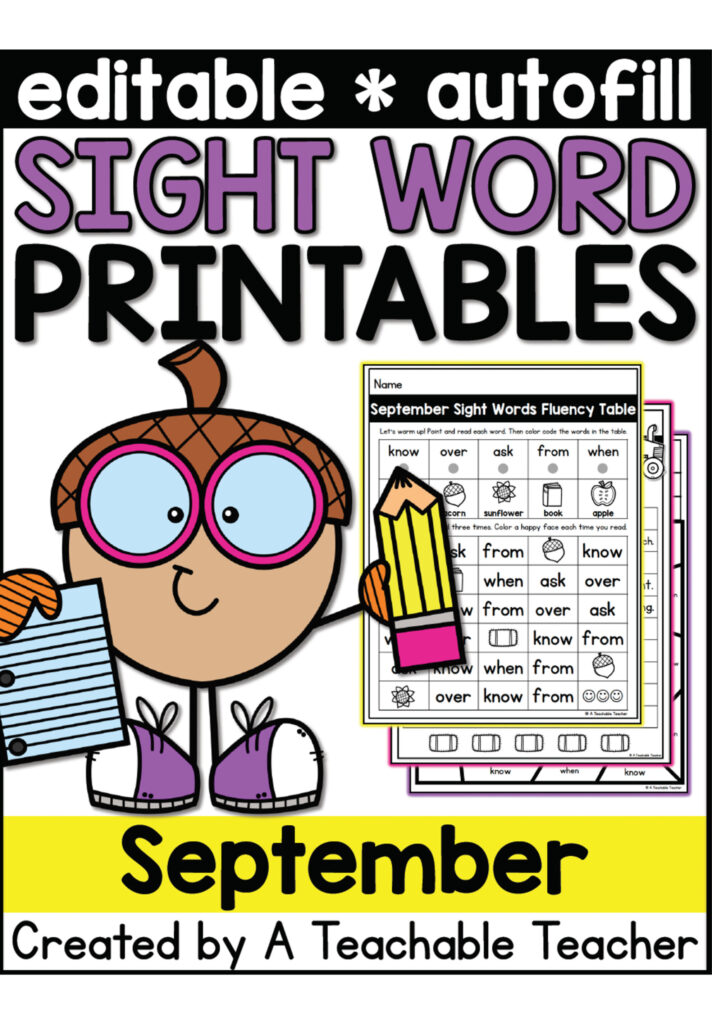 Monthly Sight Word Activities (Editable with Autofill) Archives - A ...