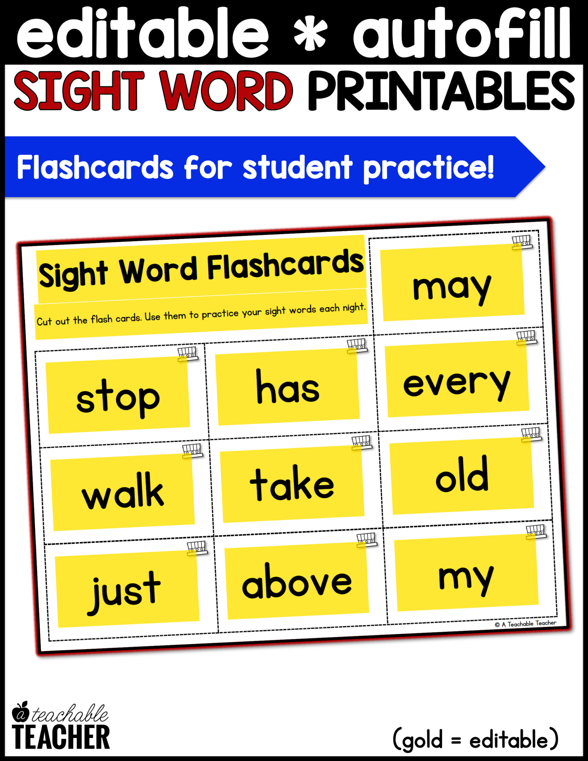Editable Sight Word Printables- July - A Teachable Teacher