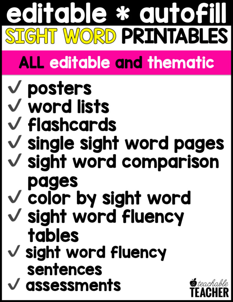 Editable Sight Word Printables- June - A Teachable Teacher