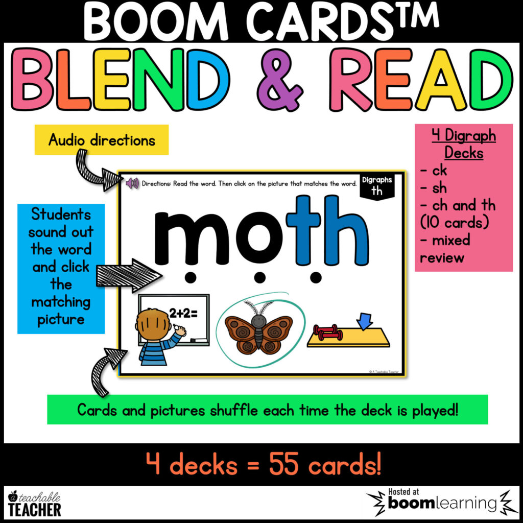 Digraphs Blend and Read Boom Cards™ - A Teachable Teacher