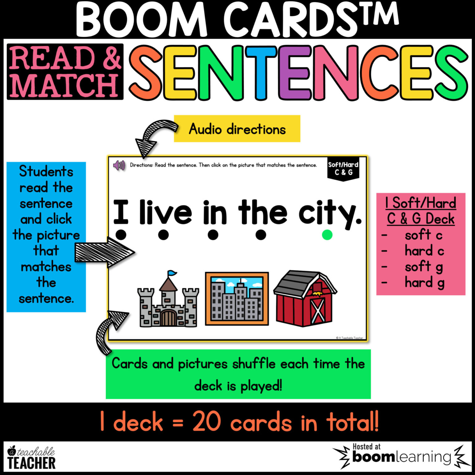 Soft/Hard C & G Sentence Read and Match Boom Cards™ - A Teachable Teacher