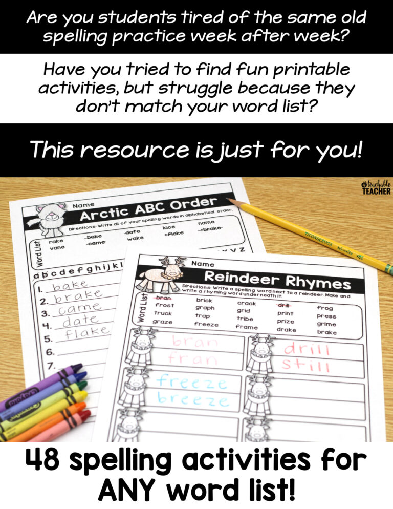 Editable Spelling Activities for ANY List of Words - A Teachable Teacher