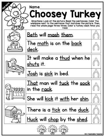 Thanksgiving Digraphs Activities- NO PREP Phonics Worksheets - A ...