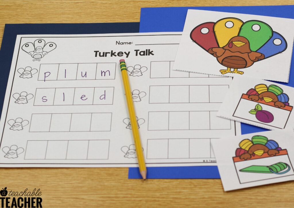 Thanksgiving Phonemic Awareness Activities: Segmenting & Blending ...