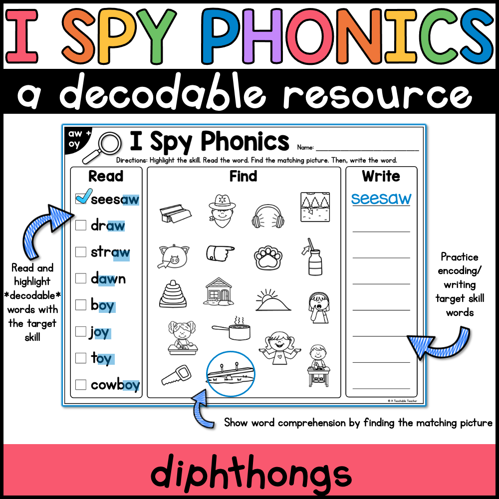 I Spy Phonics: Read & Write Diphthongs Words - A Teachable Teacher
