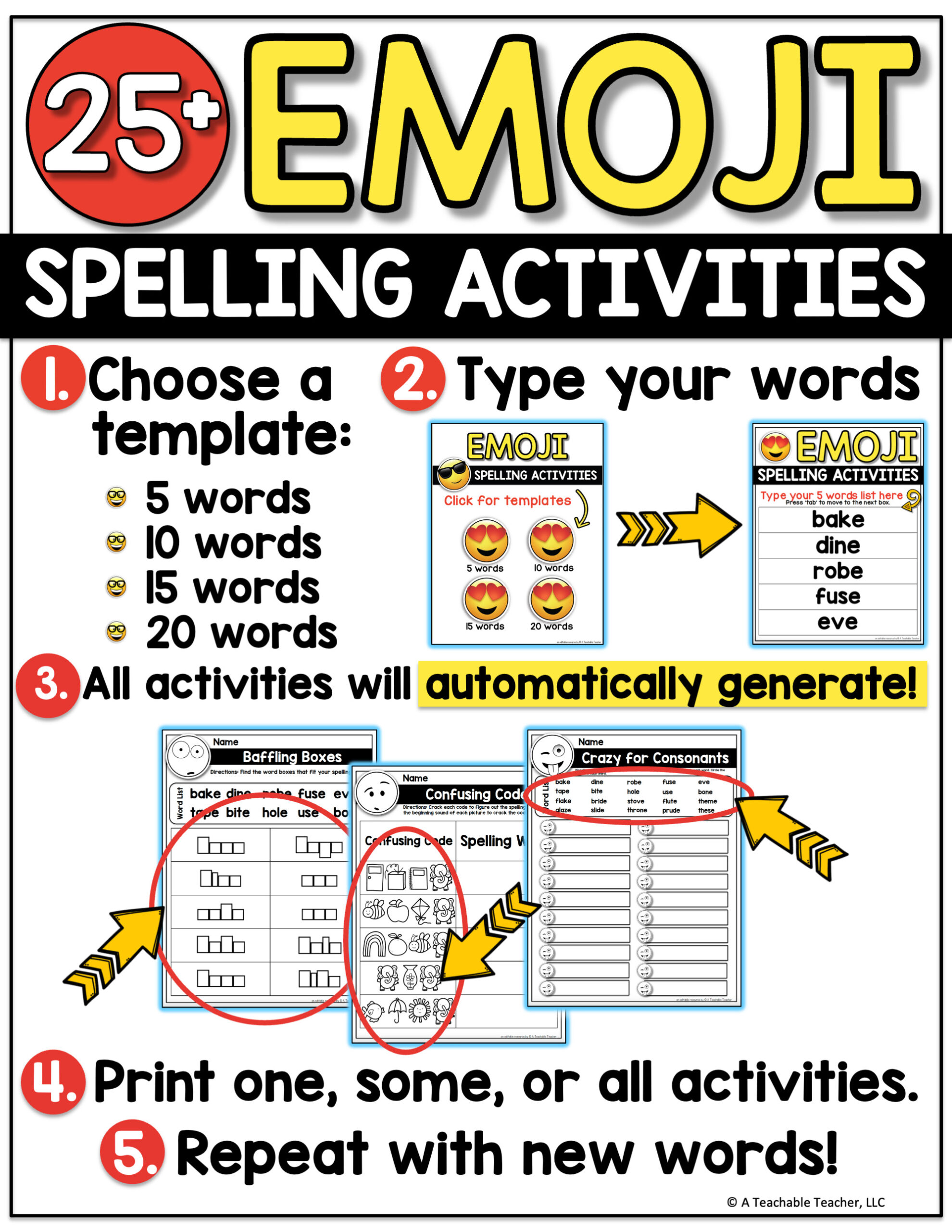 Editable Emoji Spelling Activities - A Teachable Teacher