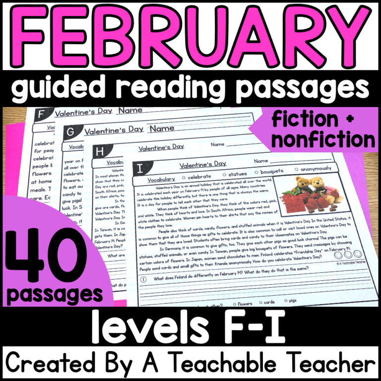 February Guided Reading Passages - Levels F-I - A Teachable Teacher