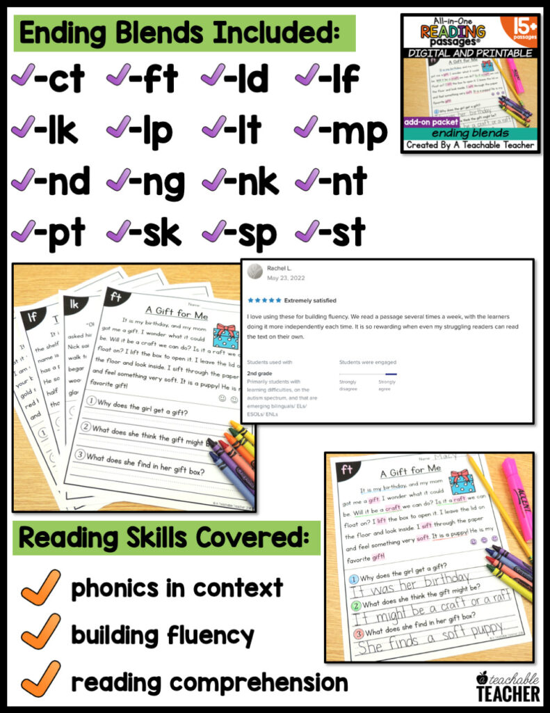 All-in-One Reading Passages - Ending Blends Edition - A Teachable Teacher